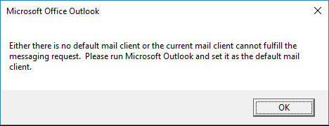 Either there is no default mail client or the current mail client ...